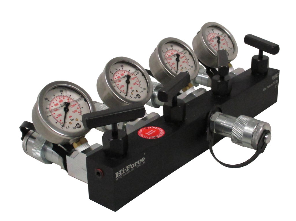 Hydraulikverteiler, 4-Wege, mit Absperrventil und Manometer, 700 bar | GTD